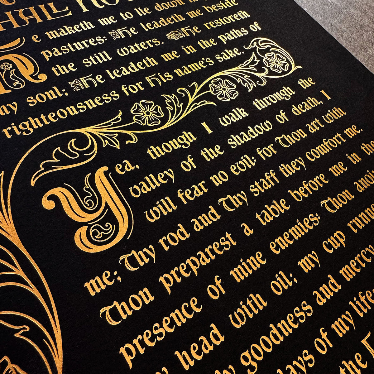 Psalm 23 - Gold on Black | Scripture Art Print